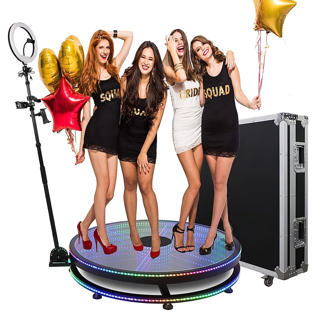 MWE 360 Photo Booth Machine Glass Bottom for Parties with RGB Lights,Software APP Remote Automatic 360 Spin Camera Booth Flight Case 39.4" 100cm for 3-5 People to Stand on