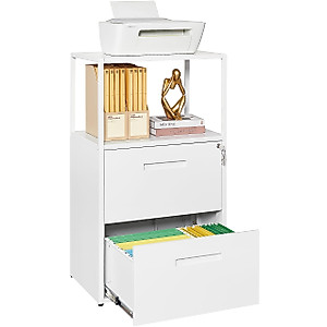 Fesbos File Cabinet with Shelves & 2 Lockable Drawers - Home Office Lockable Lateral Filing Cabinet for Hanging Files Letter/Legal/F4/A4 Size - Assembly Required