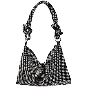 Rhinestone Hobo Bag for Women Chic Evening Handbag Shiny, Sparkly Crystal Handbag Shoulder Bags for Travel Vacation Party Proms Gifts (Black)