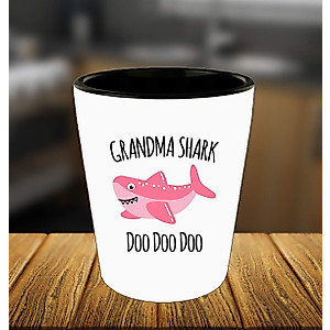 Exxtra Gifts Grandma Shark Shot Glass - Grandmother Ceramic Cup - Gift For Grandma - Birthday Gift From Grandkids - Christmas Stocking Stuffer Present