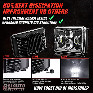 BLIAUTO DOT Approved 4x6 LED Headlights 4PCS 65W Hi/Low Sealed Beam H6545 Rectangular Projector Headlamp Replace H4651 H4652 H4656 H4666 for Kenworth T600 T800 W900 Peterbilt 378 379 Truck