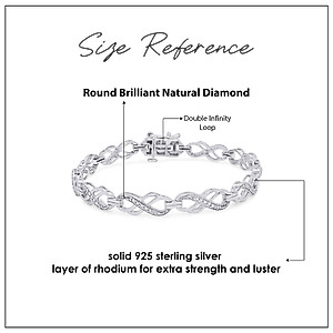 1/10 Carat Round Cut Natural White Diamond Double Infinity Loop Bracelet for Women in 14K White Gold Over Sterling Silver, Size- 7.00 (Clarity : I2-I3, Color : I-J, 0.10 Cttw) 7.00Inch