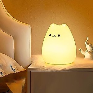 Afootry Night Light for Kids, Cat Lamp Cute Night Light for Kids Room Nursery Baby Toddler Teen Kawaii Room Decor,Rechargeable Silicone Dimmable Cat Night Light with Timer & 7 Colors