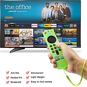 [2 Pack] Pinowu Firestick Remote Cover Case (Glow in The Dark) Compatible with Firetv Stick Alexa Voice Remote 3rd Gen, Silicone Sleeve with Wrist Strap (Green & Blue)