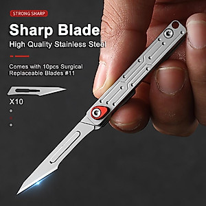 Joycube Small Keychain Knife, Mini Folding Pocket Knife with 10pcs Replaceable Surgical Blades, Scalpels Utility Knives, EDC Box Cutter for Women and Men