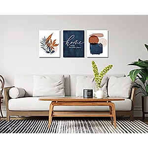 Pigort Framed Blue Canvas Wall Art Set Abstract Botanical Tropical Plants Picture Wall Decor for Living Room Bedroom Bathroom Office (11'' x 14'' x 3 Panel)