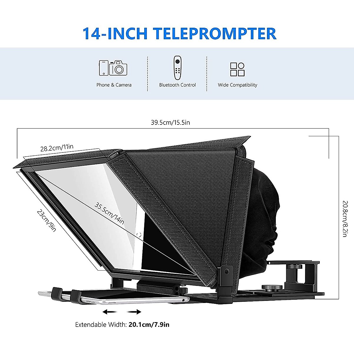 NEEWER X12 14 inch Aluminum Alloy Teleprompter for iPad Tablet Smartphone DSLR Cameras with Remote Control, Carry Case, APP Compatible with iOS/Android for Online Teaching/Vlogger/Live Streaming