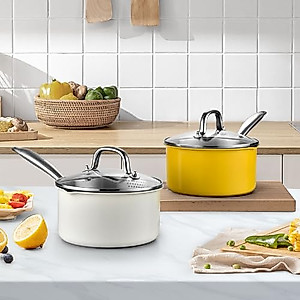 Fracoda 2 Quart Nonstick Sauce Pan with Lid, Ceramic Saucepan Small Cooking Pot Non Toxic, PTFE & PFOA Free - Oven Safe & Compatible with All Stovetops (Gas, Electric & Induction)-Cream