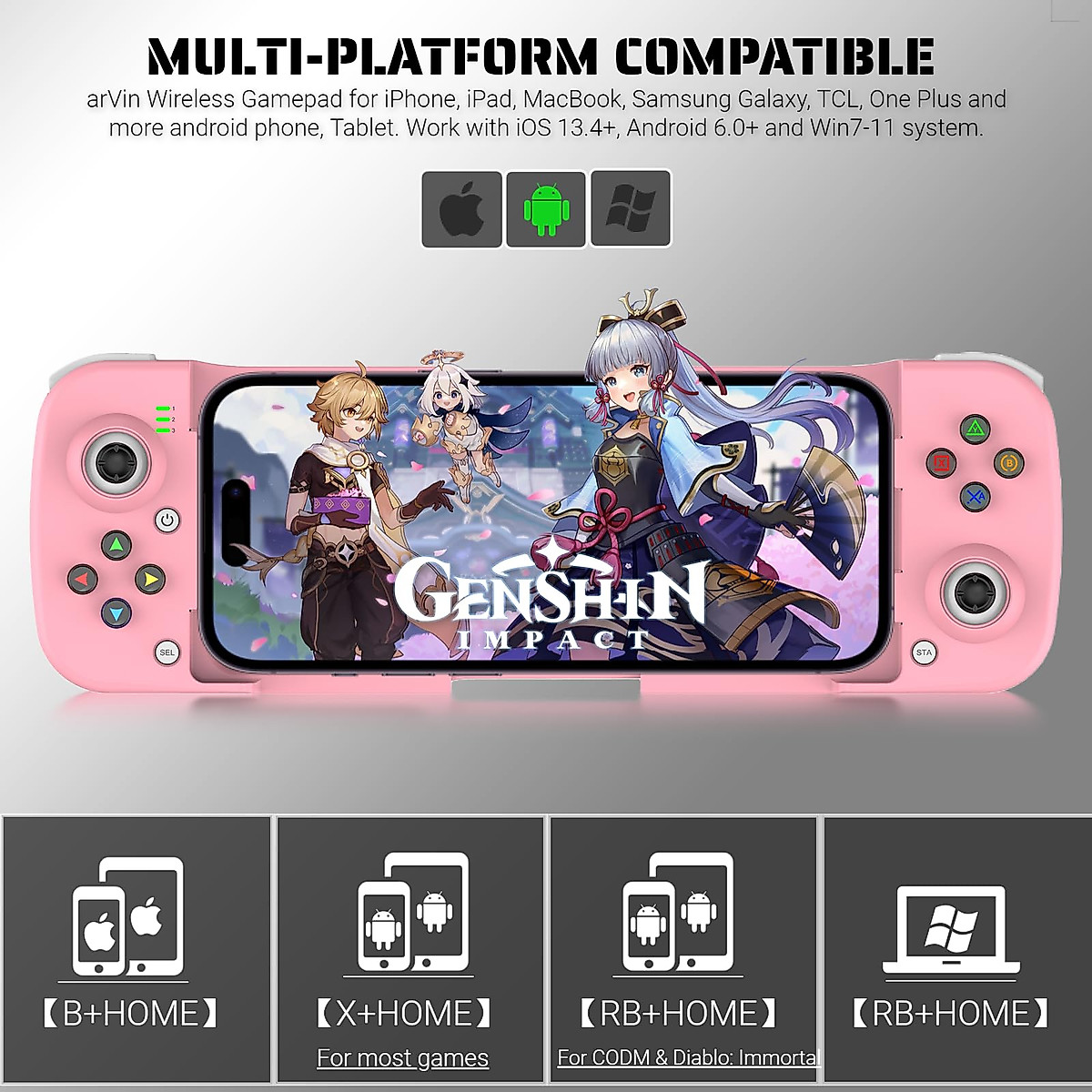 arVin Mobile Game Controller for Samsung Galaxy S23/S22/S21 Ultra, TCL, Tablet, Android Wireless Gamepad for iPhone 15/14/13/12, iOS, iPad, MacBook, PC Gaming Joystick with Back Button, Direct Play