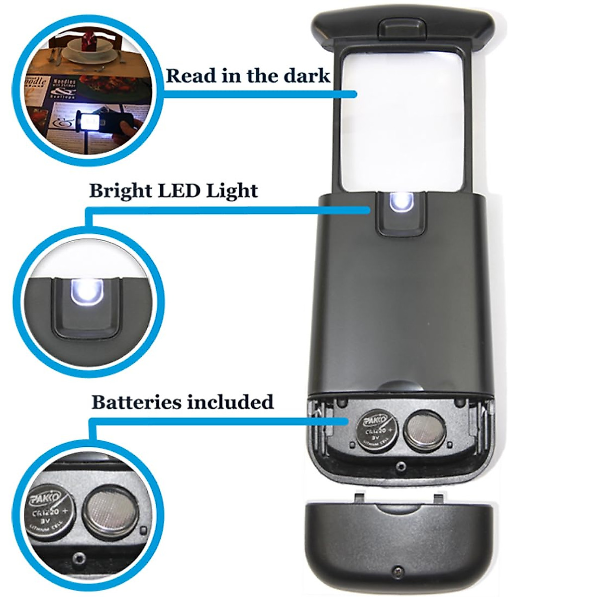 EasY Magnifier Small Pocket Magnifying Glass 3X with LED Light for Reading; Lighted Hand Held Coin Loupe; Mini Magnify Lens; Gifts for Seniors