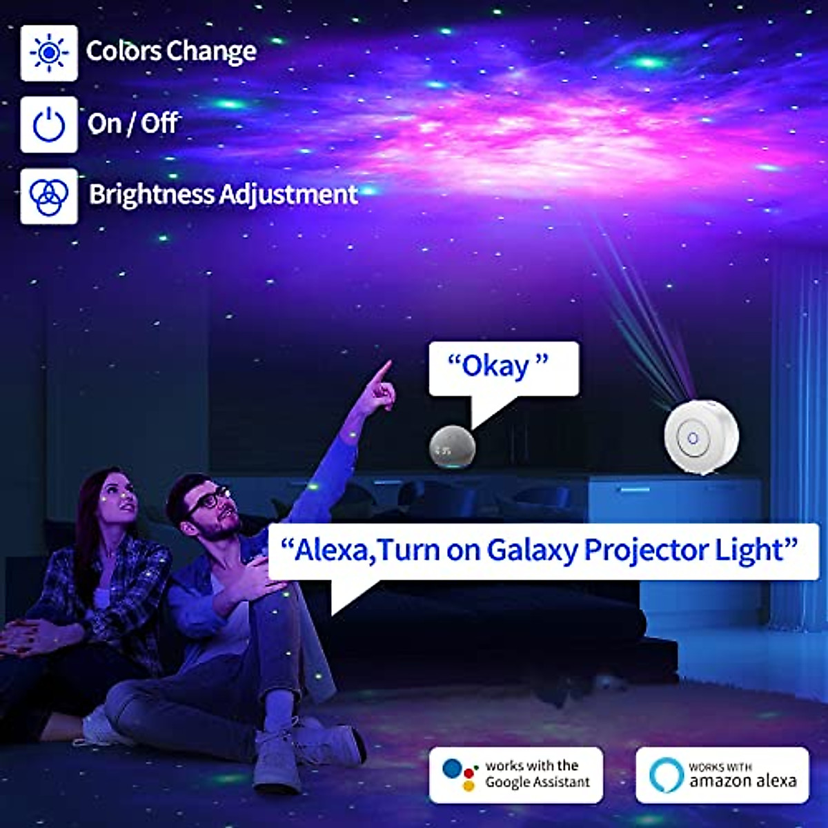 Smart Galaxy Projector with Nebula Cloud/Moving Ocean Wave, WiFi Star Projector for Room Decor, Home Theater Night Light Projector, Compatible with Alexa & Google Home