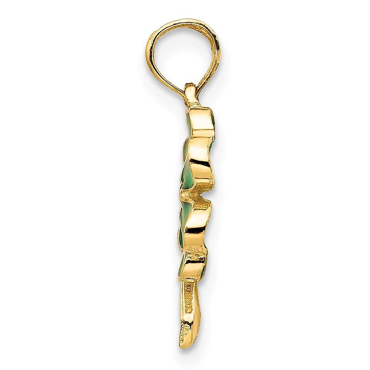 Solid 14k Yellow Gold 4-Leaf Clover Enameled Pendant Charm - 20mm x 10mm