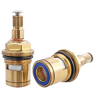 Wolfride 2Pcs Faucet Cartridge Replacement, 20 Teeth G1/2" Brass Ceramic Stem Disc Cartridge Cartridge Faucet Valve Hot and Cold for Bathroom Kitchen Faucets