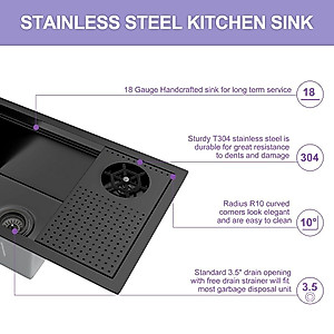 BULUBEE Black Stainless Steel Bar Sink with Glass Rinser, Single Bowl Kitchen Sink, Drop-in or Undermount (23"L x 15"W x 9"D)