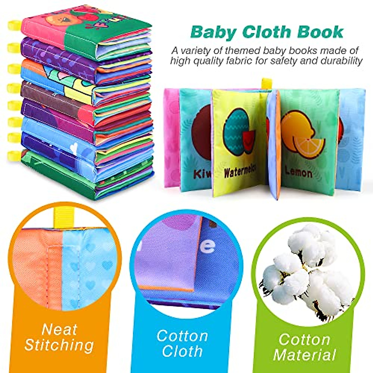 Baby Bath Books,Nontoxic Fabric Soft Baby Cloth Books,Early Education Toys,Waterproof Baby Books for Toddler, Infants Perfect Shower Toys,Kids Bath Toys Birthday Gift(Pack of 8)