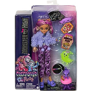 Monster High Doll, Clawdeen Wolf Creepover Party Set with Pet Dog Crescent, Sleepover Clothes and Accessories