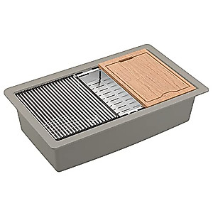 Karran QUWS-875 Undermount 32.5 in. Large Single Bowl Quartz Workstation Kitchen Sink in Concrete