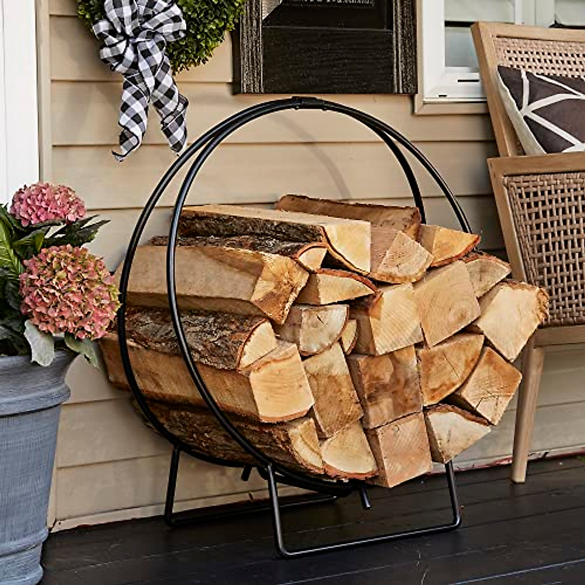 UniFlame Firewood Log Hoop Rack with 1/2" Solid Stock, Black