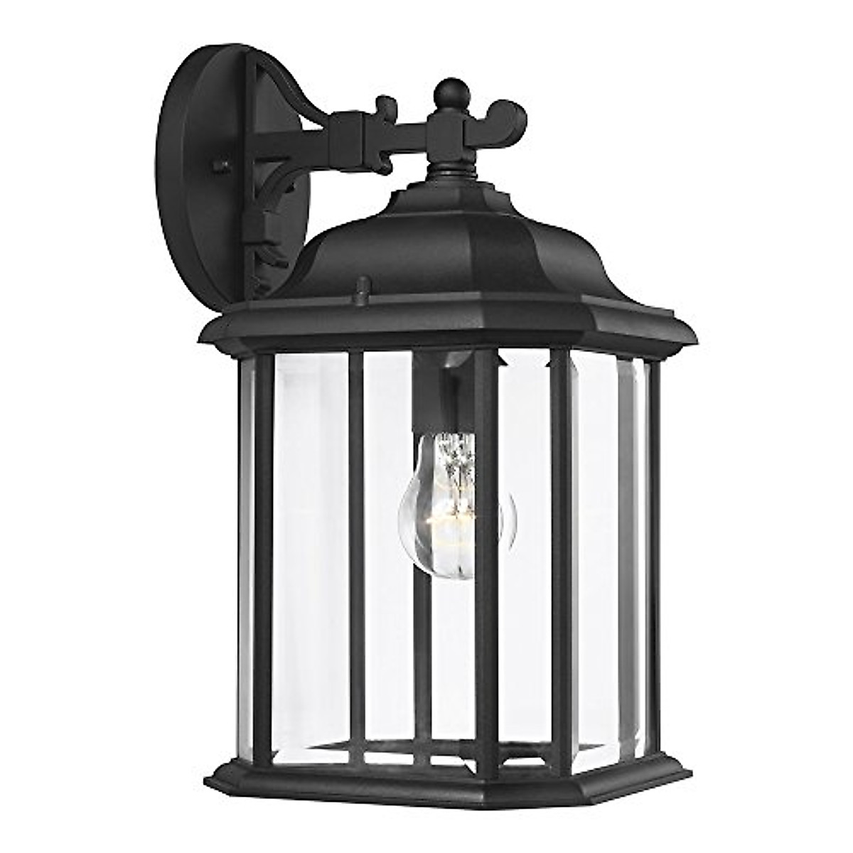 Sea Gull Lighting 84031-12 Kent One-Light Outdoor Wall Lantern with Clear Beveled Glass Panels, Black Finish