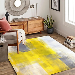 Yellow Grey Modern Abstract Area Rug 6x6 Aesthetic Square Arti Rug for Livingroom Bedroom Diningroom Ultra Soft Washable Office Kitchen Carpet Floor Runner Rugs