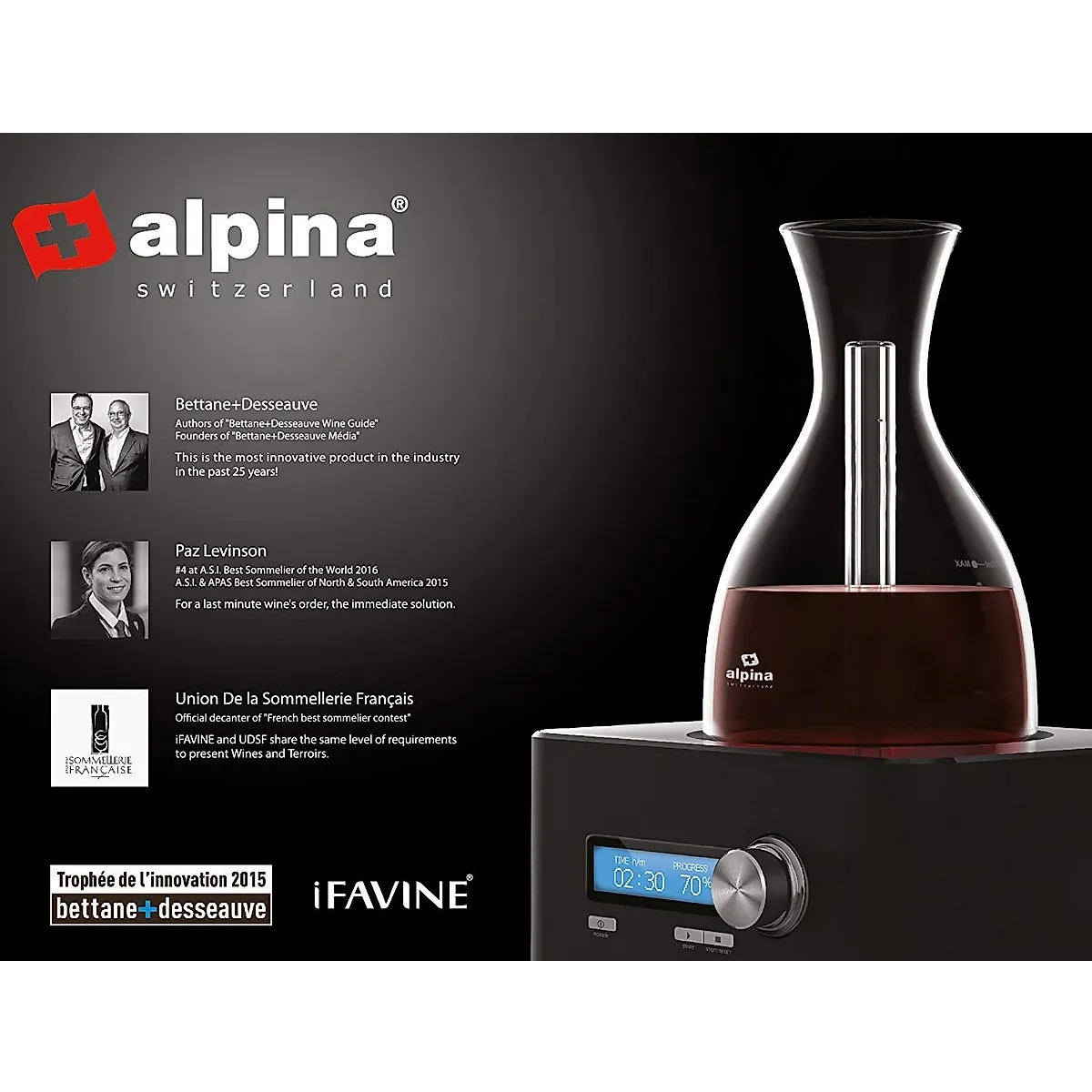 Alpina iFavine iSommelier Smart Electric Super Speed Wine Aerating Decanter Reduces Decanting Time to Seconds Black