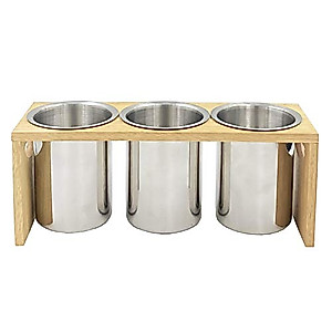 Flatware Caddy Stainless Steel Cutlery Holder with Wood Base