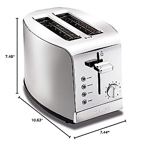 KRUPS 2 Slice Toaster with 6 browning levels and 4 easy-to-use functions, Stainless Steel, Silver