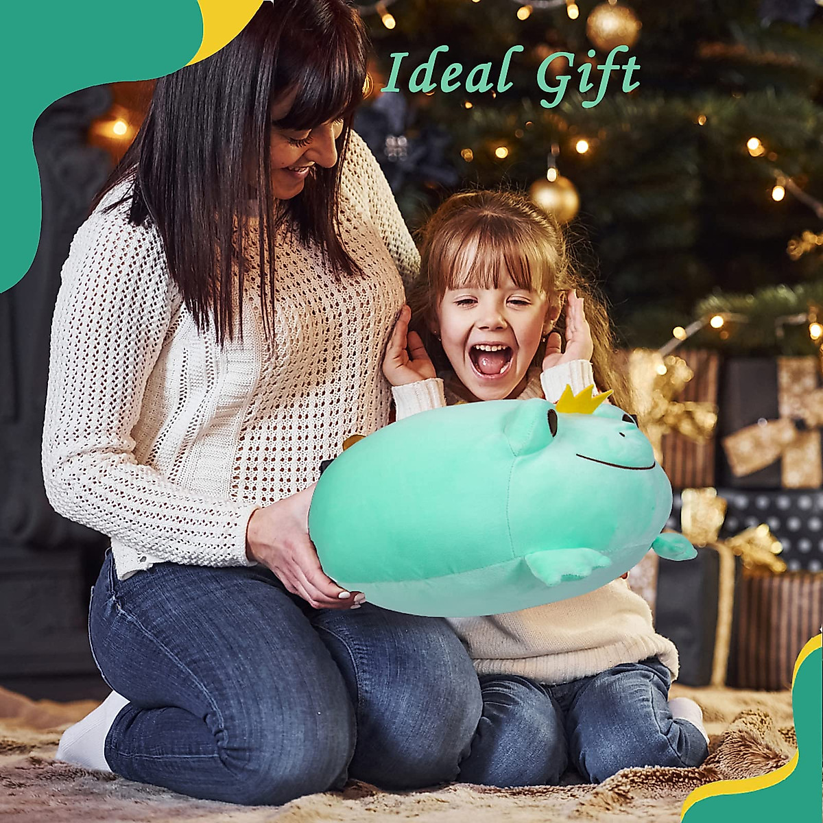 CAZOYEE Cute Frog Plush, Stuffed Animal Soft Toy, Adorable Cool Pillow & Plushies for Kids, Bedroom Decor, Gift Idea