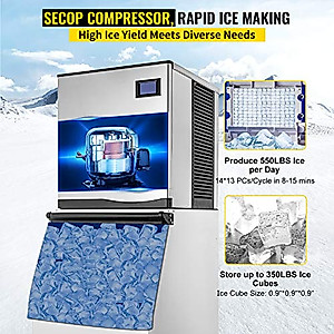 VEVOR 110V Commercial Ice Maker 550LBS/24H, 350LBS Large Storage Bin, ETL Approved, Clear Cube, Advanced LCD Panel, SECOP Compressor, Air Cooled, Quiet Operation, Include Scoop & Premium Water Filter