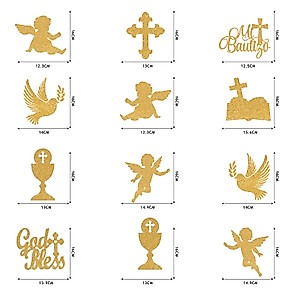 Mi Bautizo Party Decoration Baptism Decorations 24pcs Hanging Swirls Decoration God Bless Angel Gold Party Ceiling Decor Banner Supplies Baby Shower Birthday Party Decor, Assembled and Ready to Use