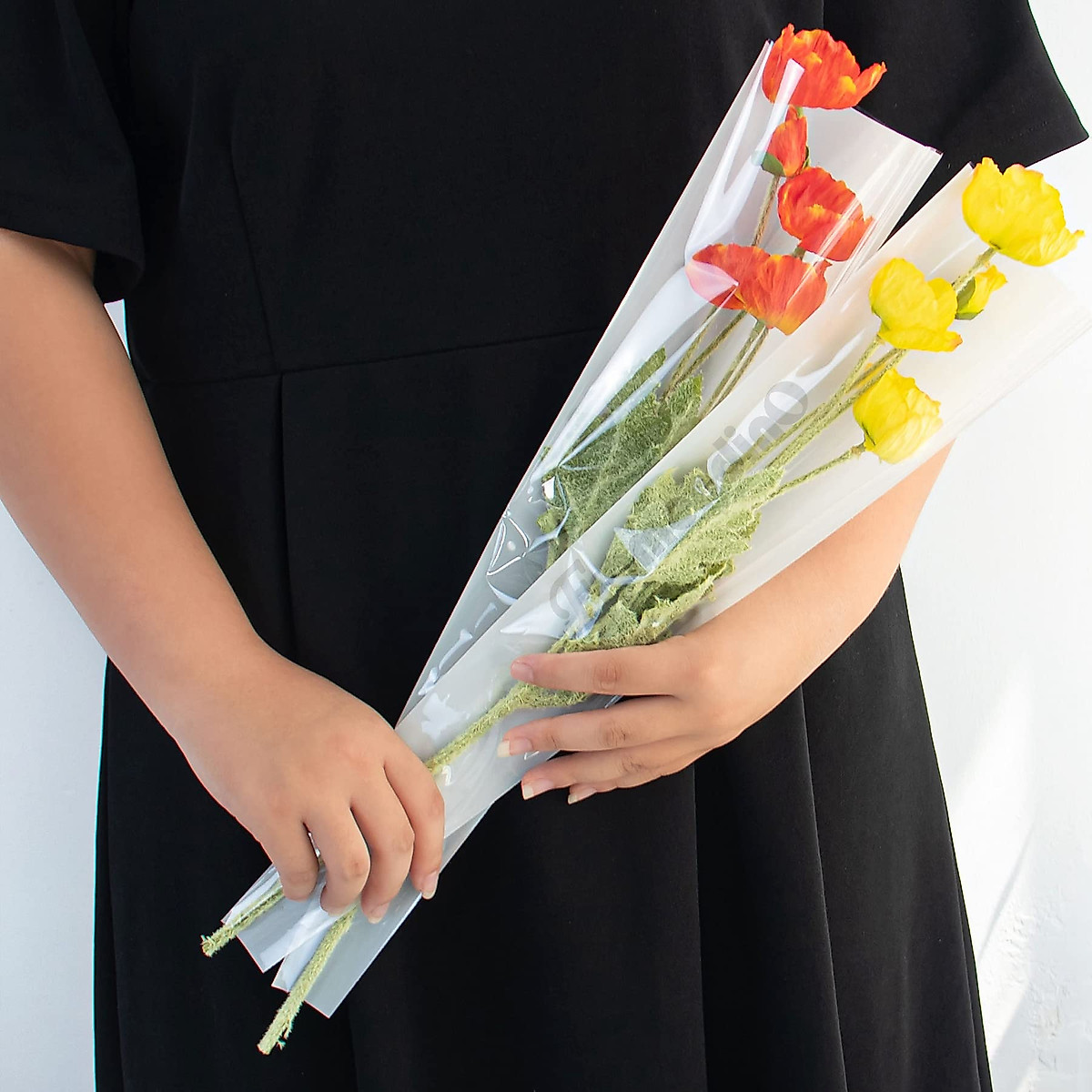 Framendino, 100 Pack Single Rose Clear Bags Flower Packaging Bag Floral Bouquet Wrapping Paper for Birthday Gift Valentines Day