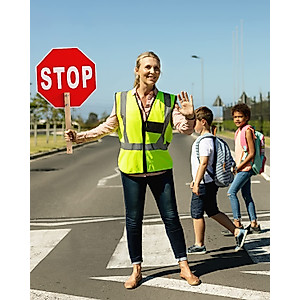 Stop Slow Sign, Double Sided Street Slow Warning Reflective Signs, 13x13in Octagon Rust Free Aluminum, with Bamboo Handle, UV Protected and Waterproof, Weather Resistant, Durable Ink, Easy to Mount