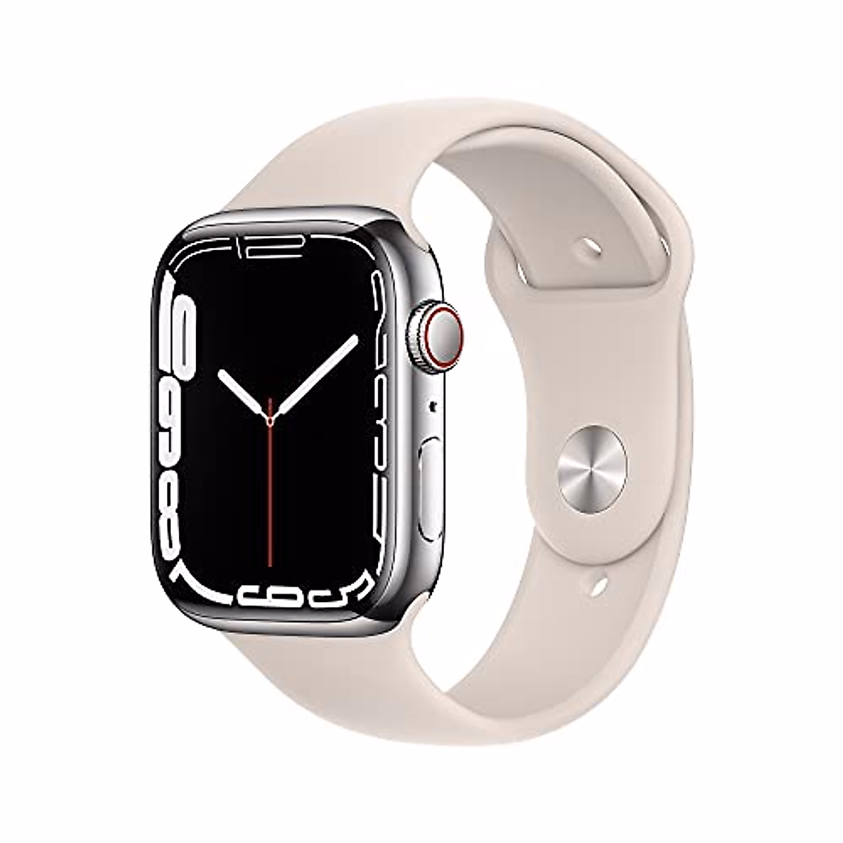 Apple Watch Series 7 [GPS + Cellular 45mm] Smart Watch w/ Silver Stainless Steel Case with Starlight Sport Band. Fitness Tracker, Blood Oxygen & ECG Apps, Always-On Retina Display, Water Resistant
