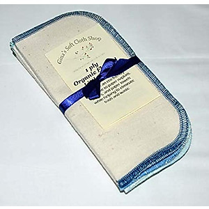1 Ply Organic Flannel Baby Wipes 8x8 Inches Set of 10 Blues and Greens