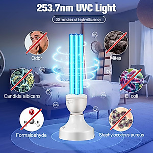 Qualirey 25 Watt UV Light Sanitizer, UVC Lamp with E27 Base and Remote Control, UV Light Bulb for Basement/Bedroom/Kitchen, with Ozone