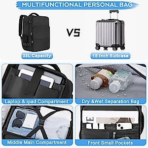 Getravel Large Travel Backpack, Carry On Backpack, Personal Item Bag Airline Approved, Lightweight Hiking Backpack, Casual Weekender bag, Laptop Backpack, Black