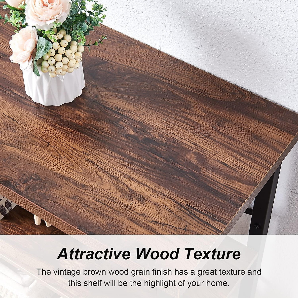 HOMBAZAAR 4 Tier Bookshelf,Rustic Brown Industrial Book Shelf,Engineered Wood and Metal Deep Bookcases,Low Shelf Bookcase for Living Room,Office,Bedroom and Kitchen