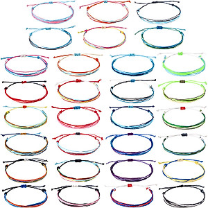 Hicarer 30 Pieces Adjustable Woven Anklets Bracelets Bohemian Braided Rope Bracelets Waterproof Wax Coated Anklets for Women (Multicolor)
