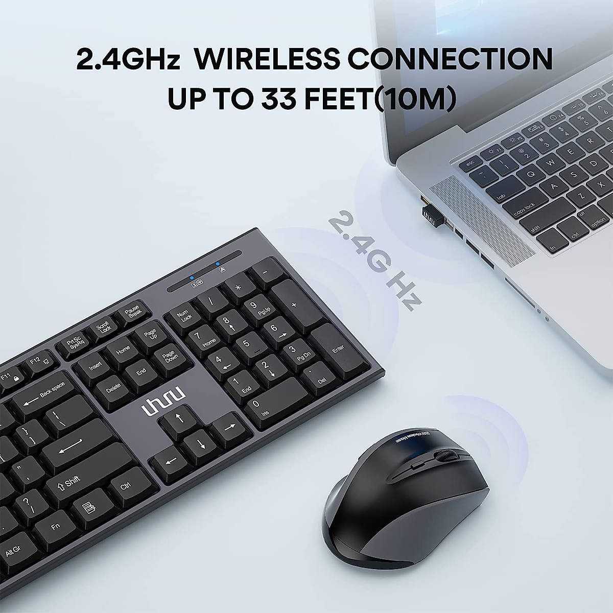 Wireless Keyboard and Mouse, UHURU Full-Size Wireless Mouse and Keyboard Combo with Mouse Pad, 2.4GHz USB Wireless Keyboard for Laptop, Computer, PC, Compatible with Mac, Windows XP/7/8/10