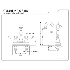 Kingston Brass KB1496AL Heritage Bar Faucet, 4-3/4 inch in Spout Reach, Polished Nickel
