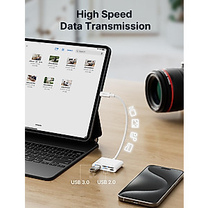 4-in-1 USB C SD Card Reader, JSAUX USB-C Micro SD Card Reader with (USB 3.0 & Charging) Port Compatible with iPhone 16/16 Plus/16 Pro/16 Pro Max, Android, Mac, Galaxy, iPad Pro, Camera -White