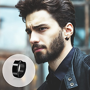 ONESING 12 Pairs Mens Earrings Stainless Steel Earrings for Men Stud Earrings Black Hoop Earrings Silver Flat Back Earrings Hypoallergenic Earrings Set Piercings Jewelry for Men
