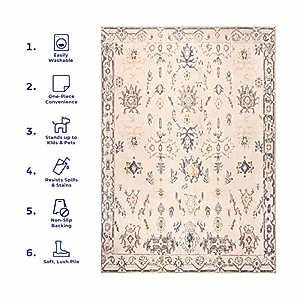 nuLOOM August Tribal Machine Washable Area Rug, 5' x 8', Light Grey, Rectangular, 0.15" Thick