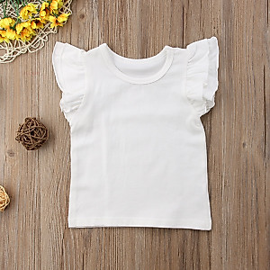 Mubineo Toddler Baby Girl Basic Plain Ruffle Sleeve Cotton T Shirts Tops Tee Clothes (White, 3-4T)