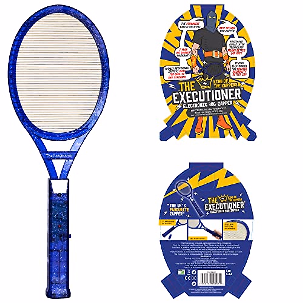 The Executioner Fly Killer Mosquito Swatter Racket Wasp Bug Zapper Indoor Outdoor (Blue)