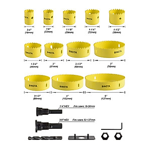 BINOTA Wood Hole Saw Set 16PC for PVC, Plastic, Gypsum Board, Composite Board and Density Board, Kit 19-127mm