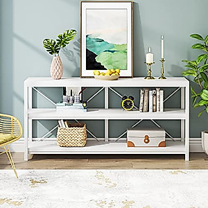 LITTLE TREE 55 Inch Long Sofa Console Table with Storage Shelves, 3 Tiers TV Stand for Living Room
