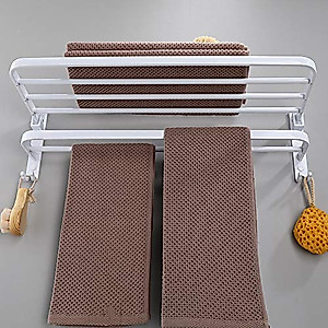 SETSCZY Towel Rack Wall Mounted Punch/Drill Foldable Bathroom Towel Rack Hotel Bathroom White Double Layer Shelf,49cm