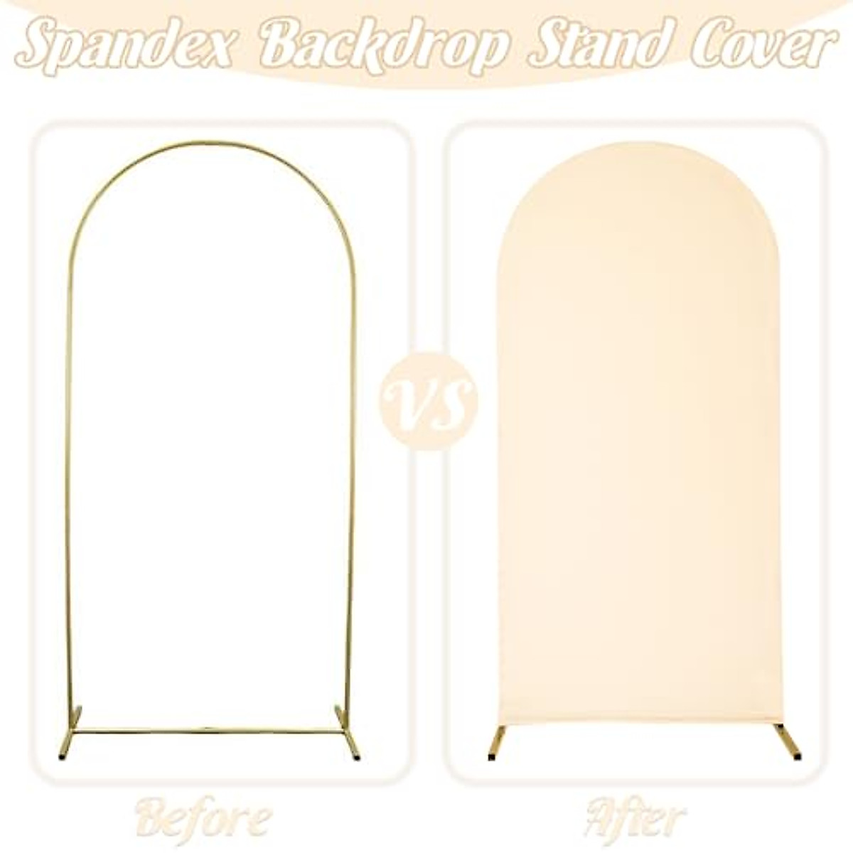 Spandex Fitted Wedding Arch Cover Set of 3 Beige Arch Backdrop Cover, Round Top Chiara Backdrop Stand Covers for Wedding Birthday Party Baby Shower Banquet Arch Decoration (Beige, 5FT,6FT,7.2FT)