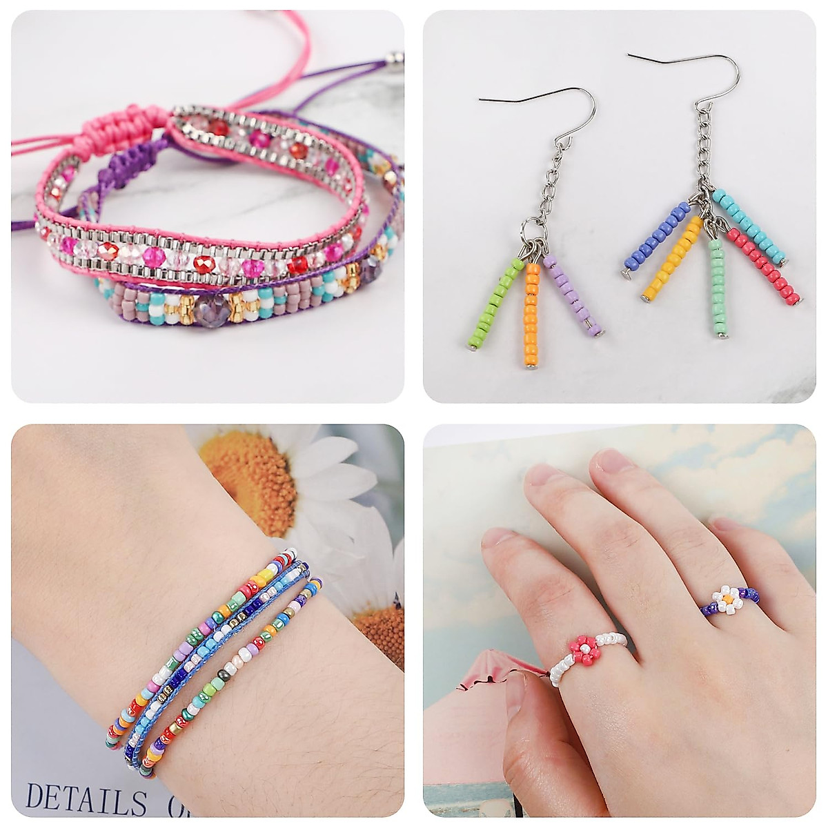 DICOBD 31200pcs 2mm Small Glass Seed Beads, 24 Color Craft Beads for Bracelets Jewelry Making and Crafts, with a Storage Box